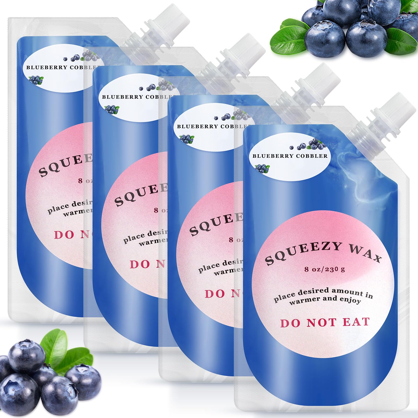 Heigble 4 Pcs Vanilla 8 oz Squeezable Wax Melt Candle Scented Squeeze Wax Melts Highly Fragrant Handmade Wax Melt Pouch Candles for Office Wax Warmers DIY Home Uses