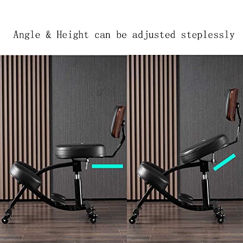 Kneeling Chair Ergonomic for Home and Office,Adjustable Saddle Chair to Improve Your Posture,Comfortable Knees and Footrest,Black,SSS-1458-2D-F