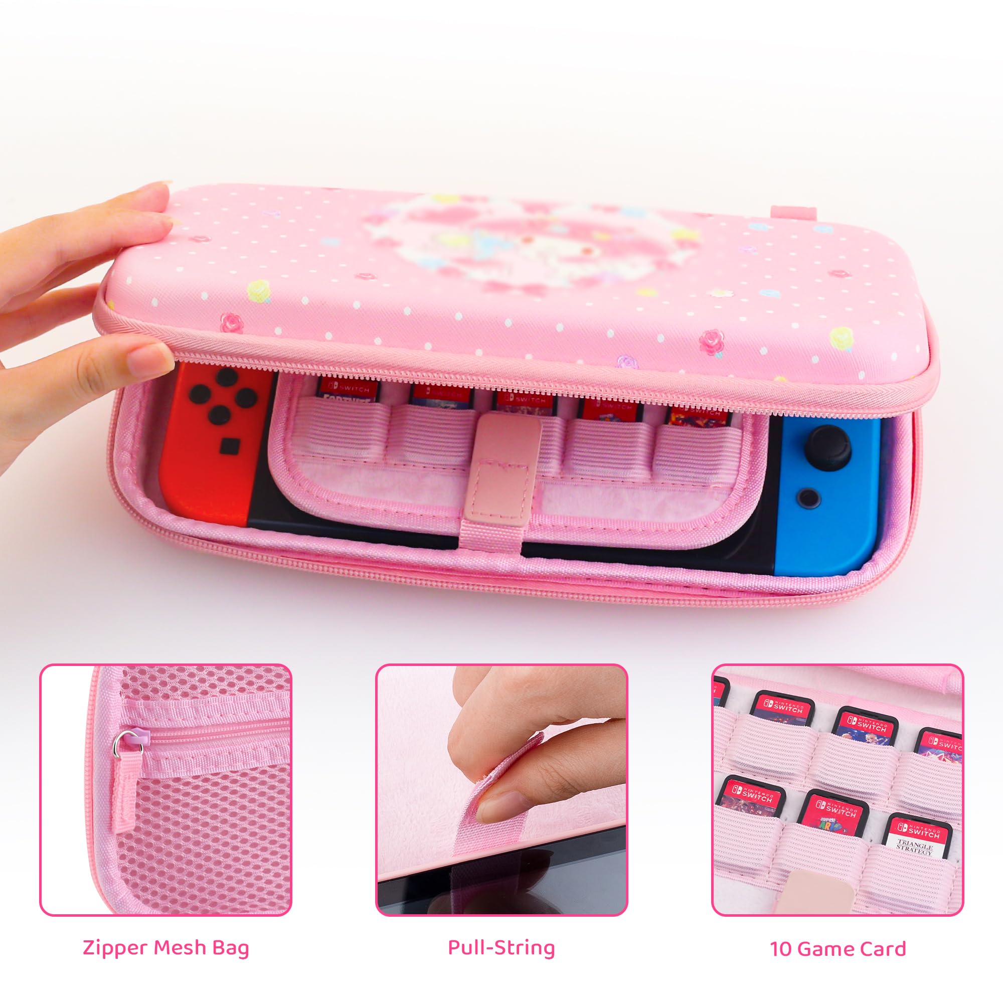 RHOTALL Case Compatible with Nintendo Switch/Oled Carry Case 2 in 1 Shoulder & Hand Strap, Protective Hard Portable Travel Carry Case Shell Pouch for Nintendo Switch/Oled Console & Accessories