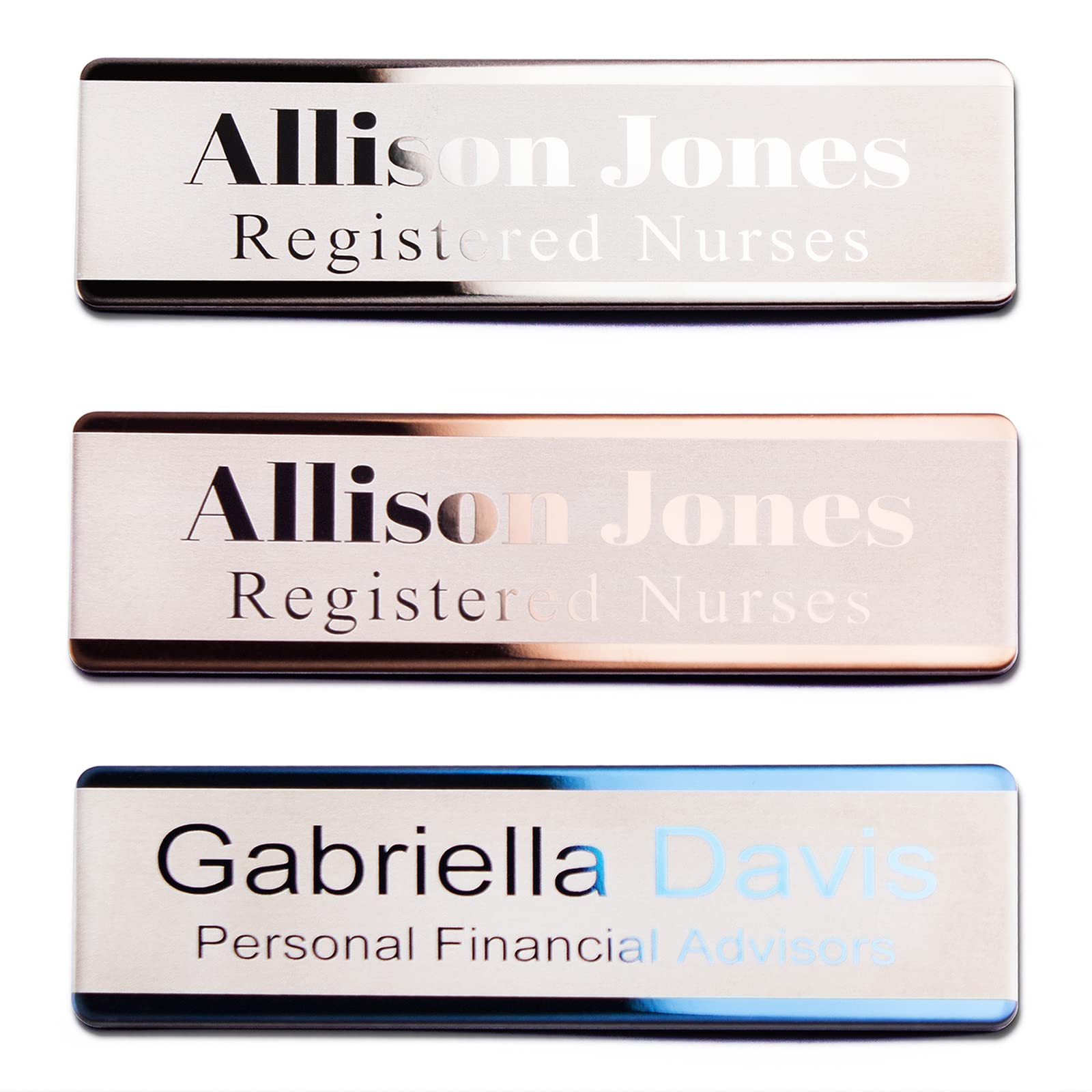 Custom Laser Engraving Metal Name Tags Badge for Business Personalized Identification ID Tag with Magnetic, Pin, Adhesive Backing,Clear and Easy to Read.