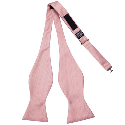 Dubulle Self Tie Bow Ties and Lapel Pin for Men Paisley Solid Mens Bowtie and Handkerchief Cufflinks Set Wedding,Blush Rose Gold