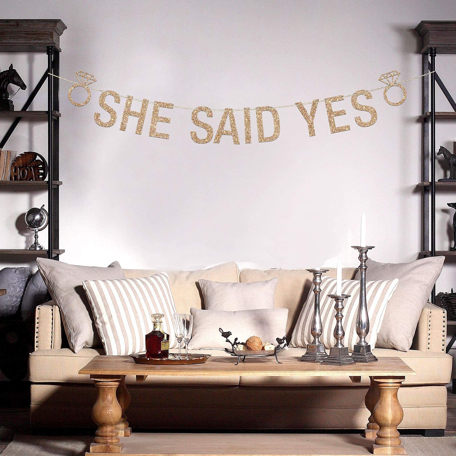 She Said Yes Banner, He Put a Ring on It, Glittery from Miss to Mrs Just Engaged Bride to Be Party Hanging Supplies