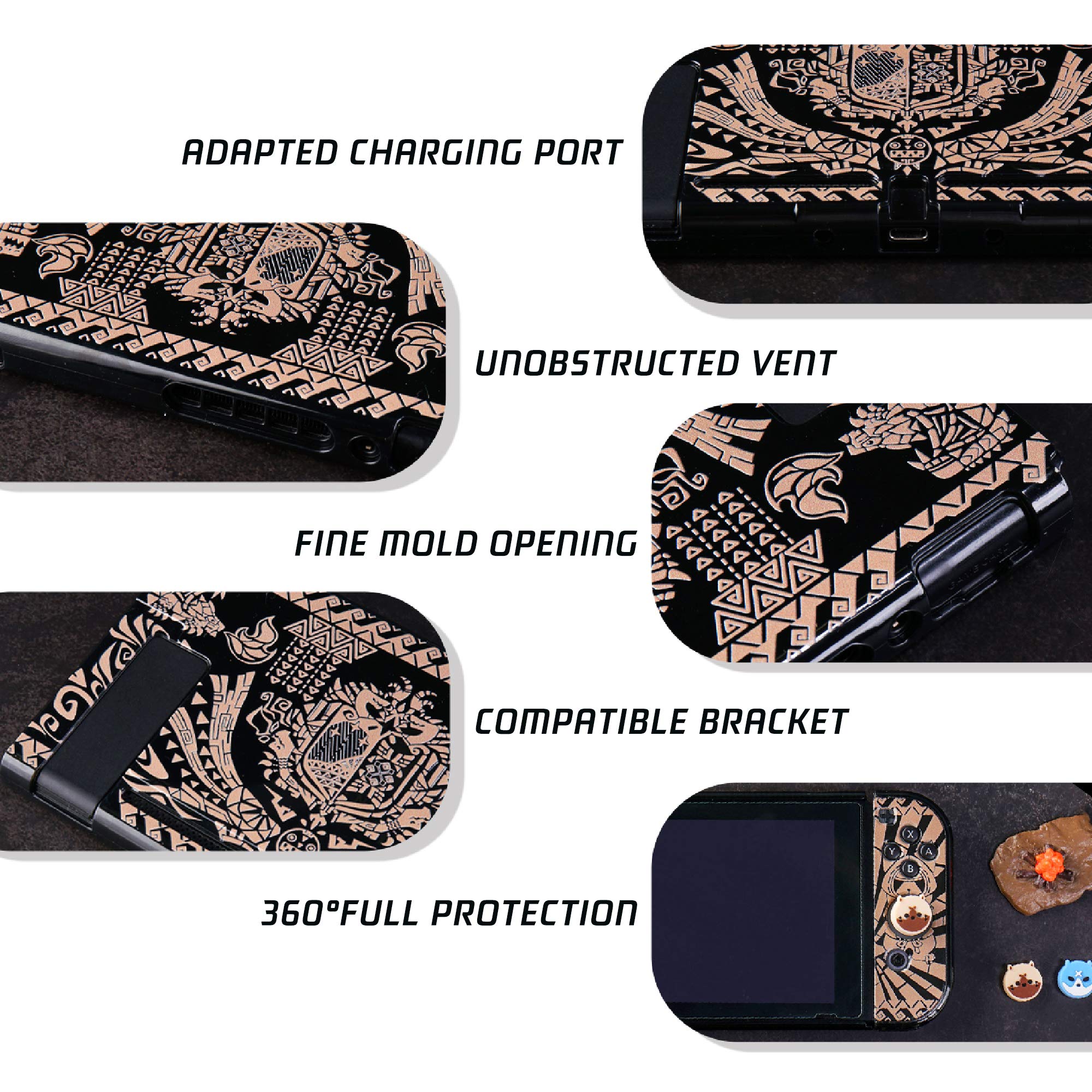 RHOTALL Hard Shell Compatible with Nintendo Switch for Monster Hunter Rise Sunbreak Style, Dockable Case for Switch, Protective Accessories Cover Case for Switch and Joy Con Controller, Black & White