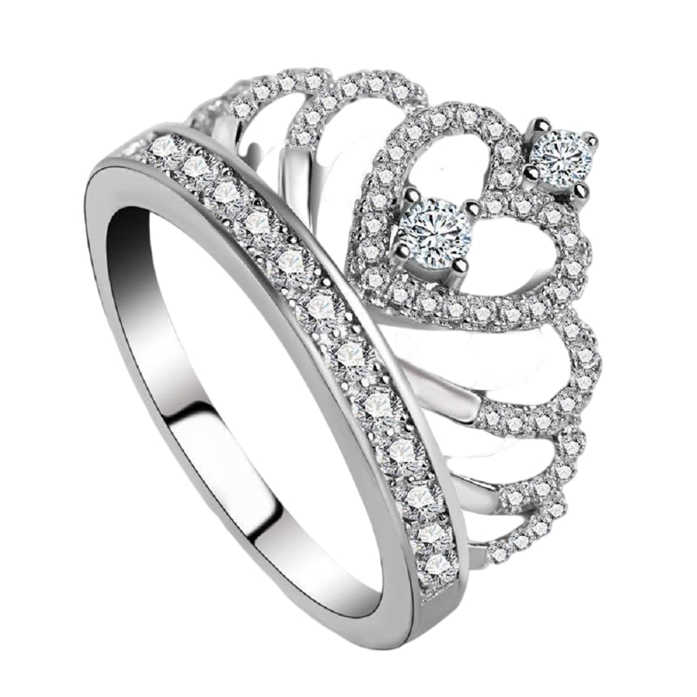 DOCCESTU Crown 925 Silver White Sapphire Queen Ring Engagement Proposed Women Jewelry Size 6-10 (US Code 10)