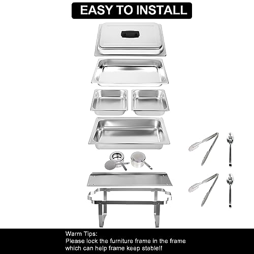 Perossia 5 Pans Chafing Dish Buffet Set Stainless Steel 8QT with Full Size and 4 1/2 Size Pans Portable Serve Food Warmer for Catering Parties Wedding Graduation Commercial Events, 3 Packs Silver