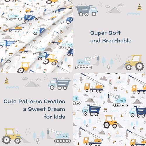 lasoftan Kids Sheet Set Twin Size 3 Pcs, Boys Twin Sheet Set with Blue Excavator Car Pattern,Kids Boys Twin Fitted Sheet ,Breathable & Silky Soft Microfiber Kids Fitted Sheet