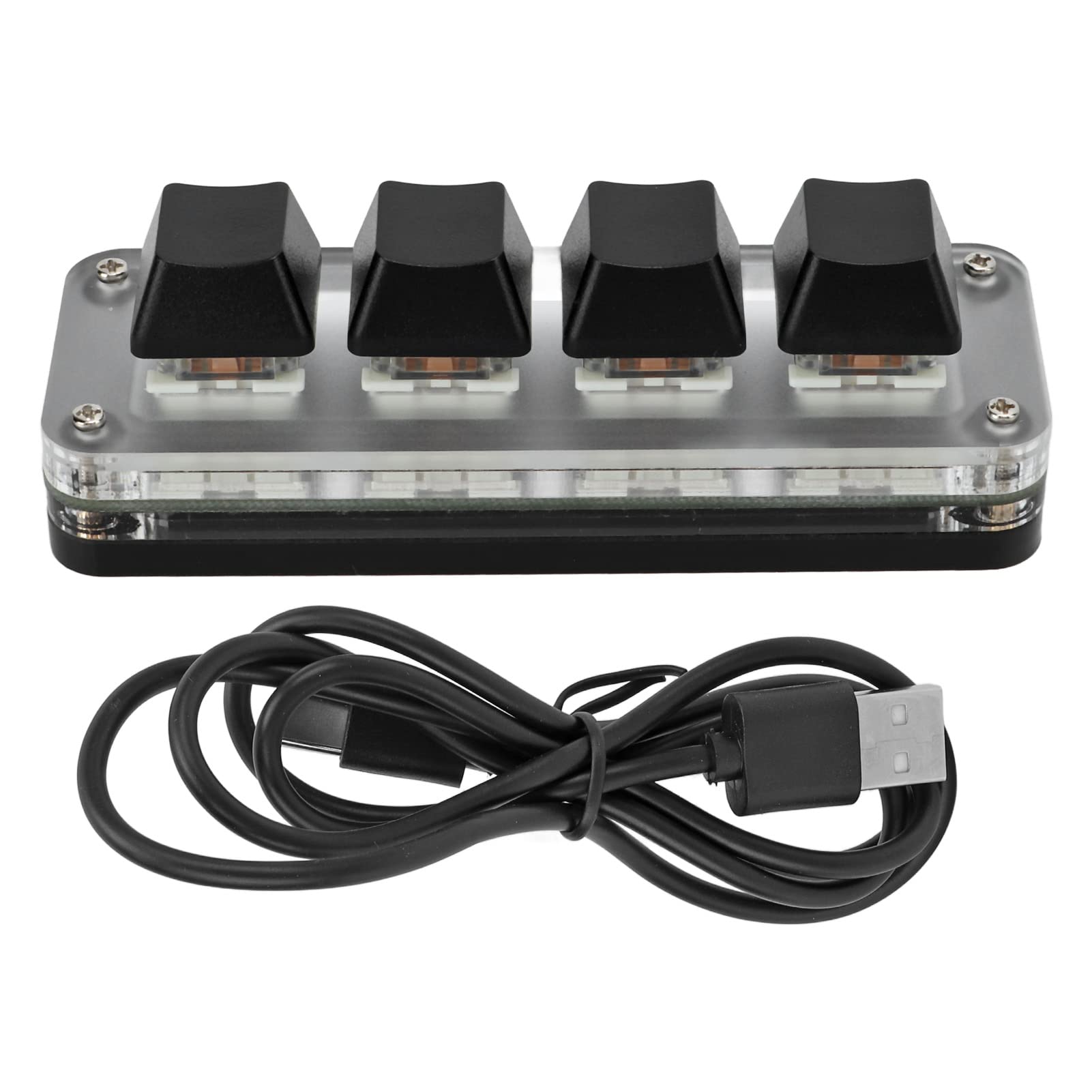 Gaming Keyboard Mechanical Keypad, Mini 4 Key, Type C to USB Interface, with RGB Light, Black