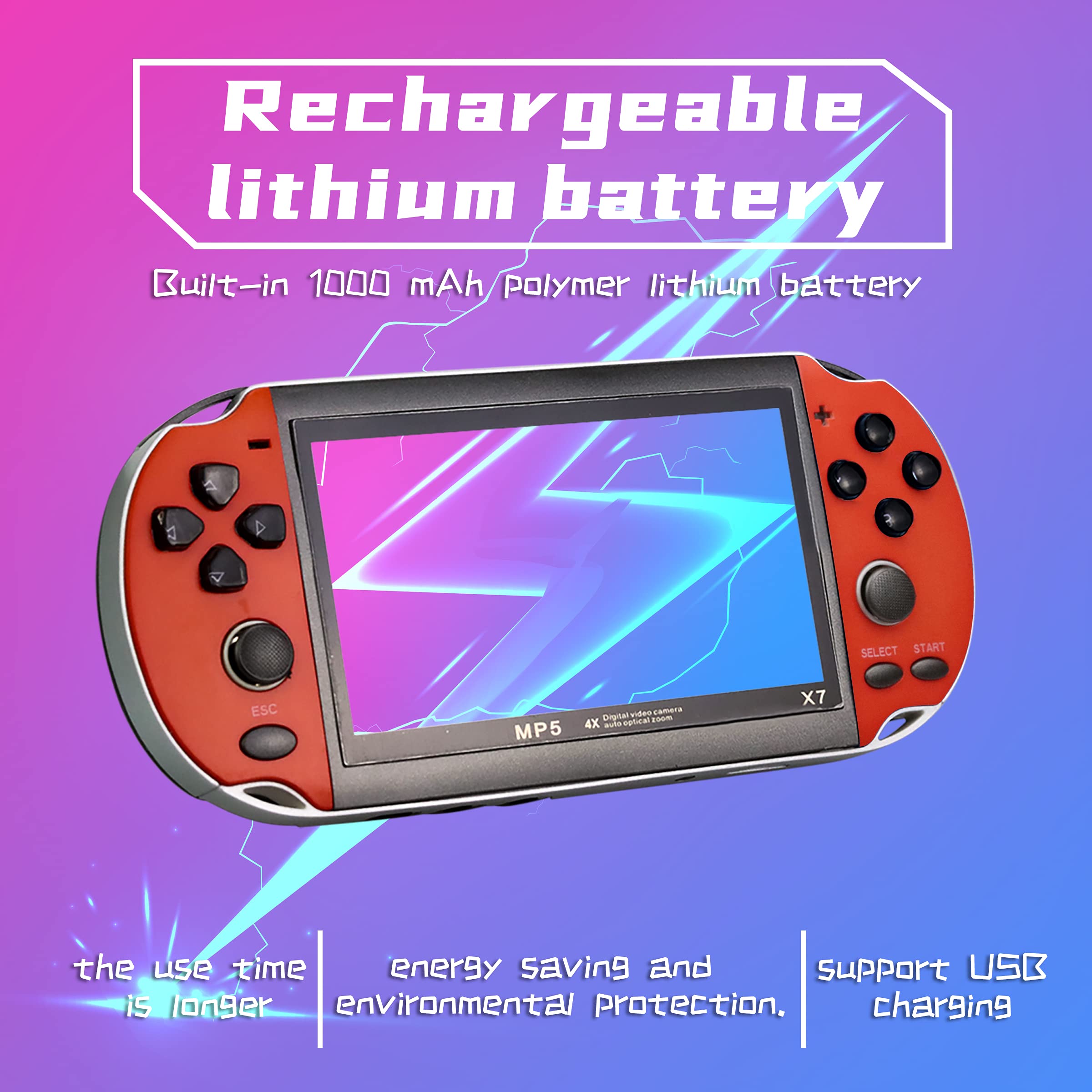 ZWYING Handheld Game Consoles Double Rocker 8GB 4.3 Inch Screen 1000 Classic Game, Support Video & Music Playing, Built-in 3 Million megapixel Camera Birthday and New Year’s Best Gift for Kids (Red)