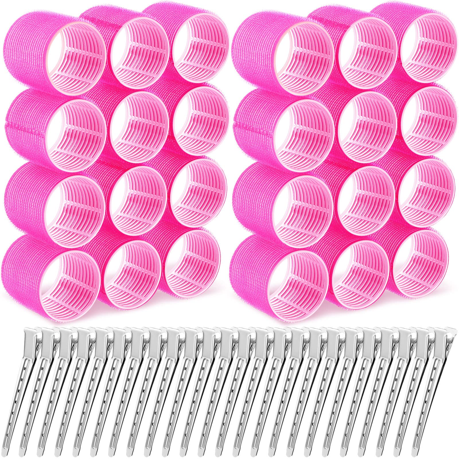 Hair Curlers and Roller Set: 24 Jumbo Self-Grip Rollers, 24 Duckbill Clips for Volume and Styling - Suitable for All Hair Types and Lengths
