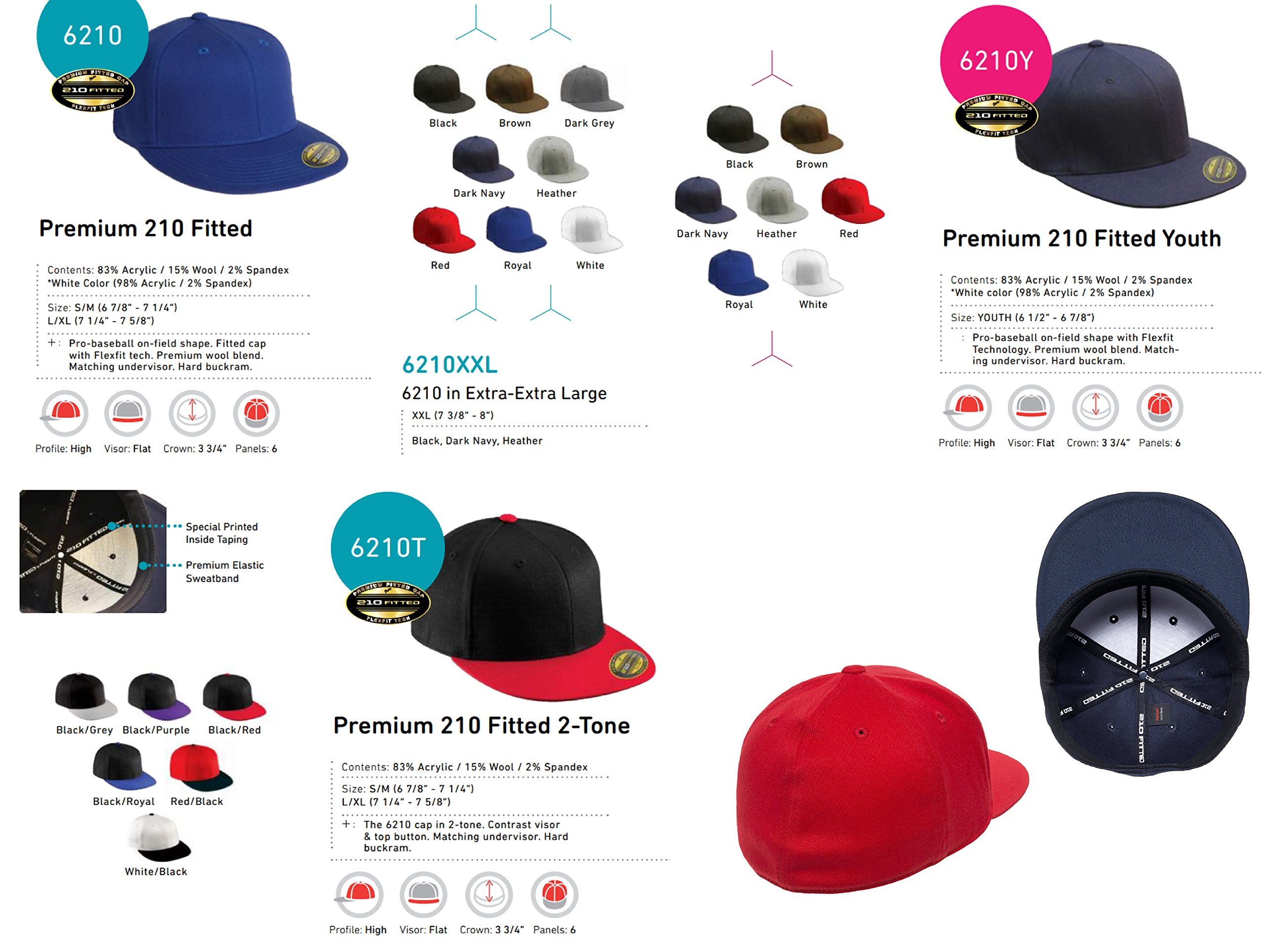Custom Flexfit 210 Personalize Hat Add Your Own Text Embroidered Fitted Flatbill (Black, XXL (7 5/8” - 8"))