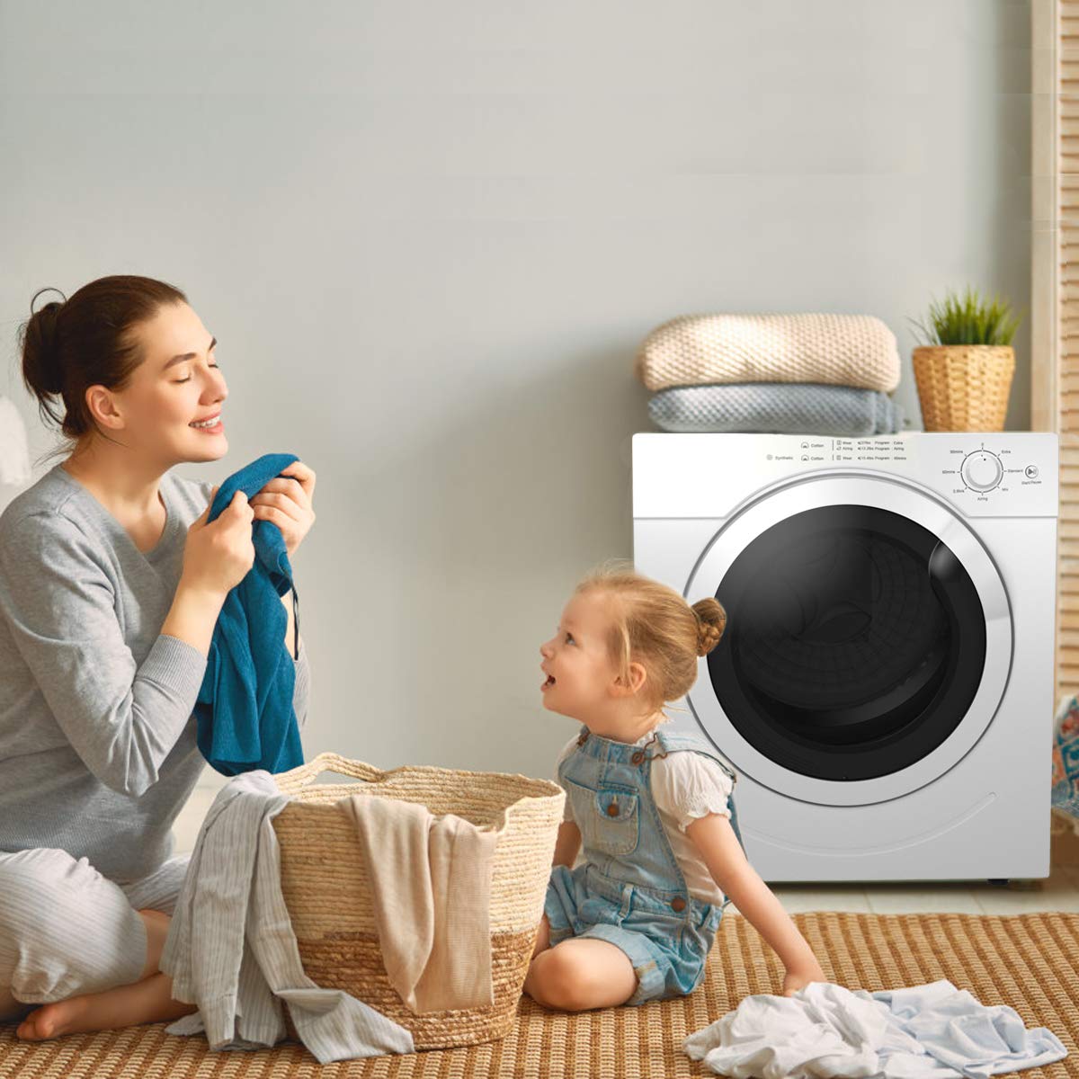 COSTWAY Electric Portable Laundry Dryer, 12LBS Capacity Tumble Dryer with 1500W Drying Power, 3.5 Cubic Feet Front Load, Portable Clothes Dryer Easy Control for 7 Automatic Drying Mode, White