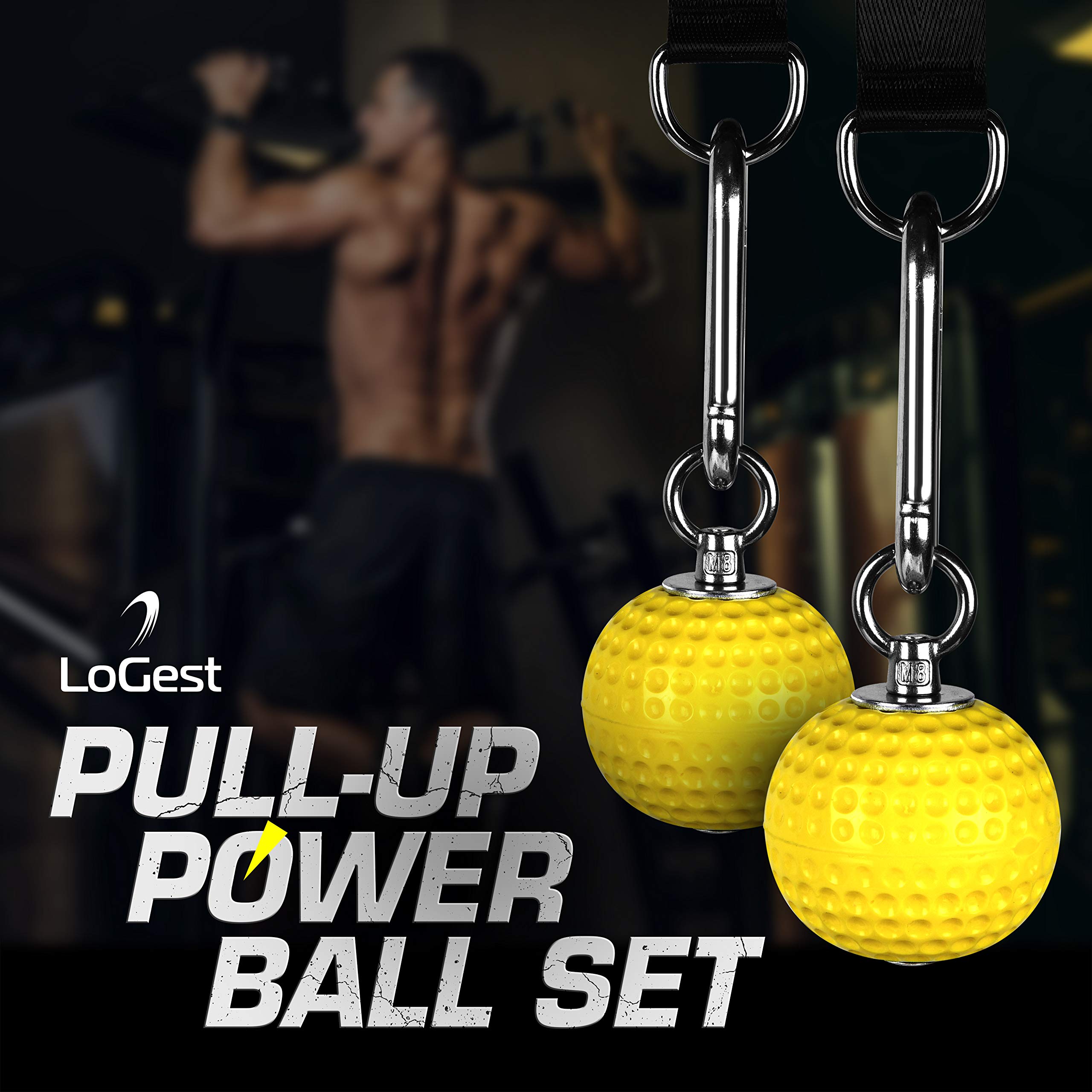 Climbing Pull Up Power Ball Set - Hold Grips with Strap - Non Slip Hand Grips Strength Trainer Grip Strength Targets Biceps Back Muscles Ideal for Fitness Workout Rock Climbing Pull Up Grips Ball