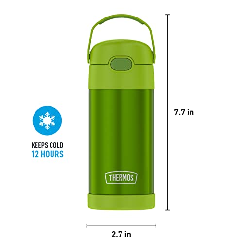 THERMOS FUNTAINER 12 Ounce Stainless Steel Vacuum Insulated Kids Straw Bottle, Lime