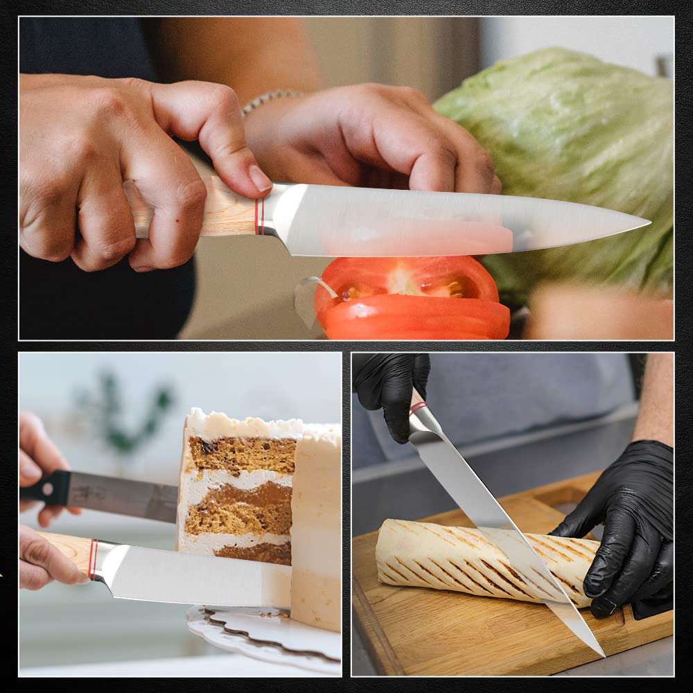 Fseoot Kitchen Utility Knife, Small Kitchen Knife Vegetable and Fruit Knife, Paring Knife with Ergonomic Handle for Home and Outdoor Use (khaki)