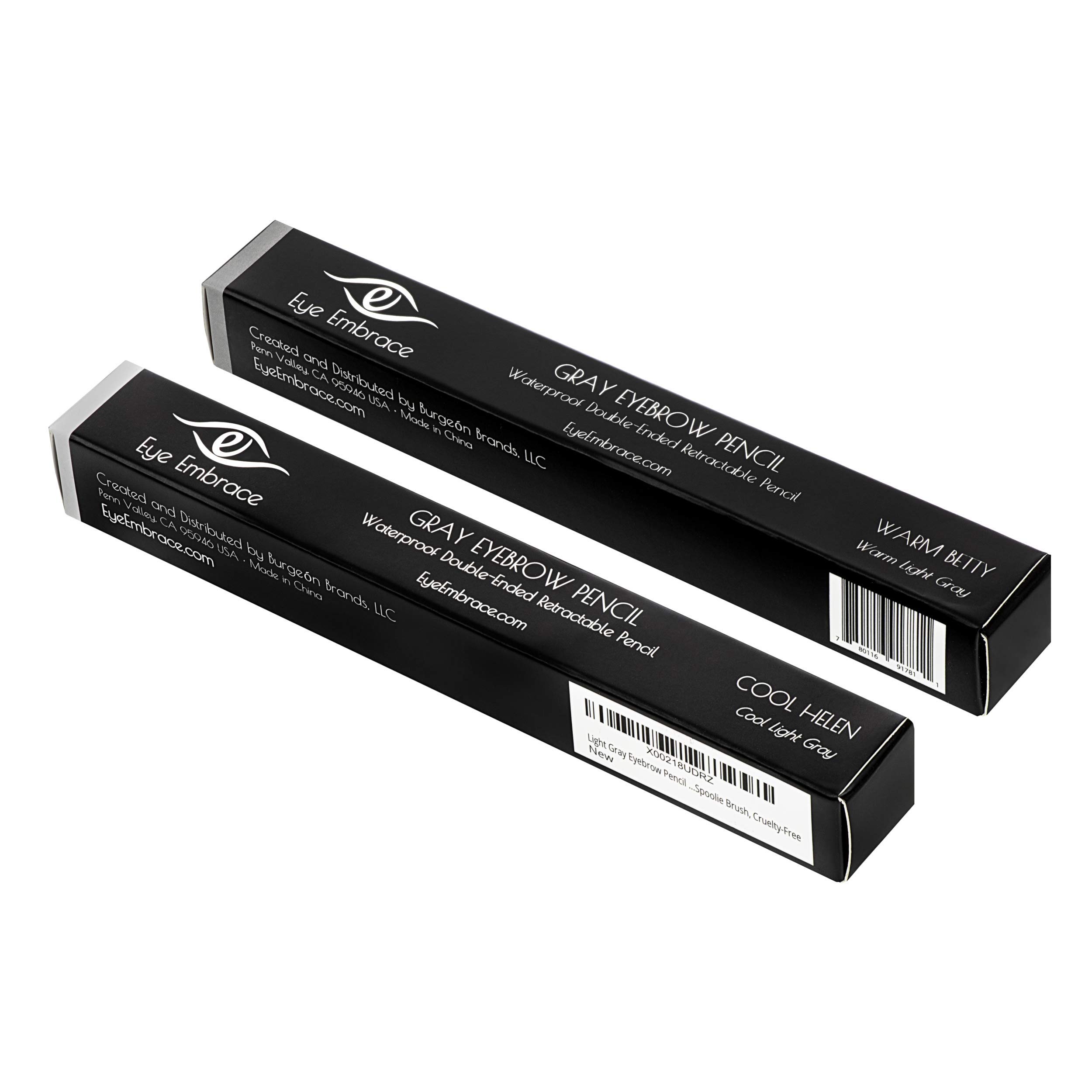 Eye Embrace Light Gray Eyebrow Pencils: Warm Betty & Cool Helen 2 Pack Bundle - Waterproof, Double-Ended Automatic Angled Tip & Spoolie Brush, Cruelty-Free