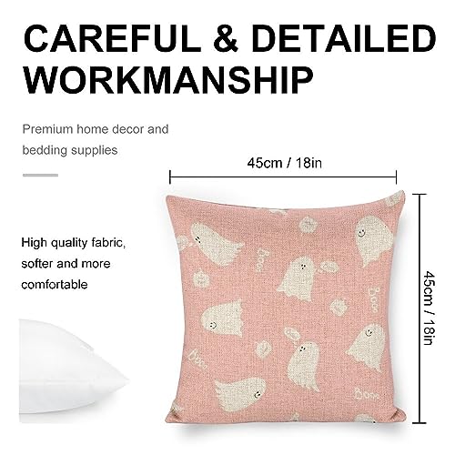 Ghost Pumpkin Halloween Throw Pillow Covers 18ร18 Pillowcases Set of 1 Autumn Pattern Linen Decorative Square Pillow Case Cushion Covers Standard Size for Sofa Couch Outdoor Bed Pillow Protectors