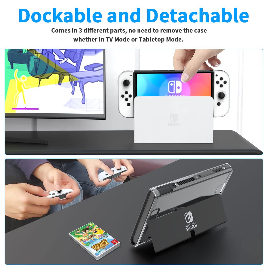 Dockable Liquid Silicone Case for Switch OLED, Compatible with Nintendo Switch OLED Model, OIVO 3-IN-1 Switch OLED Clear Protective Cover for Switch OLED Console
