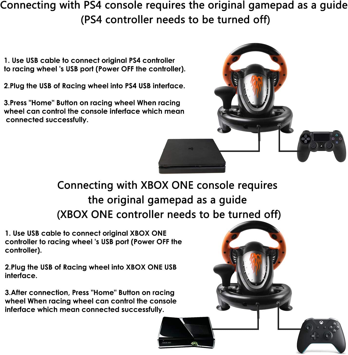 Gaming Racing Wheel, PXN-V3II 180° Competition Racing Steering Wheel with Universal USB Port and with Pedal, Suitable for PC, PS3, PS4, Nintendo Switch - Orange