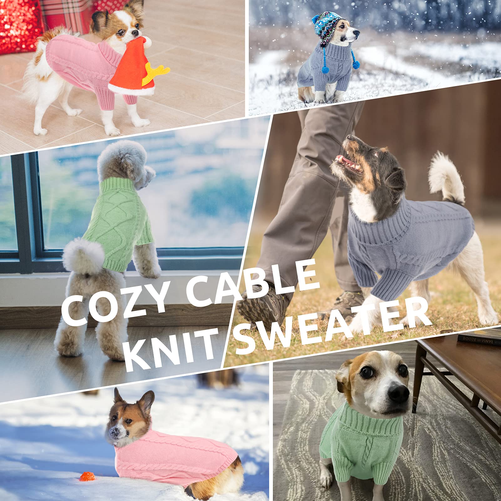 Queenmore Small Dog Pullover Sweater, Cold Weather Cable Knitwear, Classic Turtleneck Thick Warm Clothes for Chihuahua, Bulldog, Dachshund, Pug, Yorkie (Green, Small)