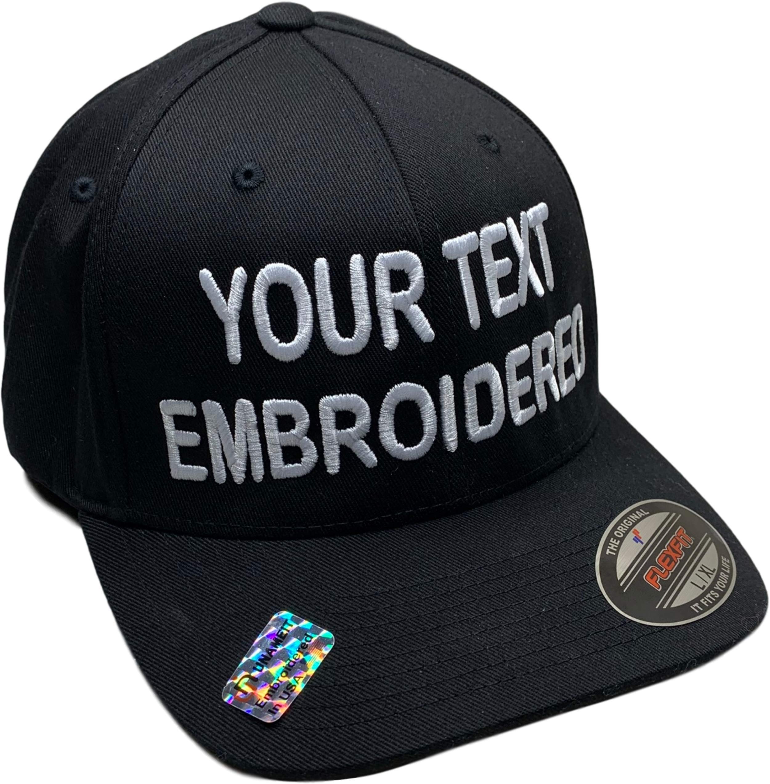 Custom Hat Flexfit 6277 Embroidered Your Own Text Curved Bill (L/XL, Black)