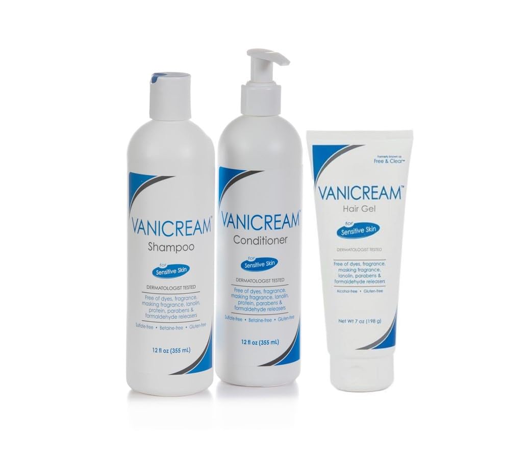 Vanicream Hair Shampoo (12 Oz), Conditioner (12 Oz) & Hair Styling Gel (7 Oz)