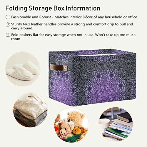 Kigai Collapsible Storage Basket with Handles, Mandala Pattern Canvas Fabric Storage Bins Toys Clothes Organizer for Bedroom, Nursery, Shelves, Closets (1PACK)