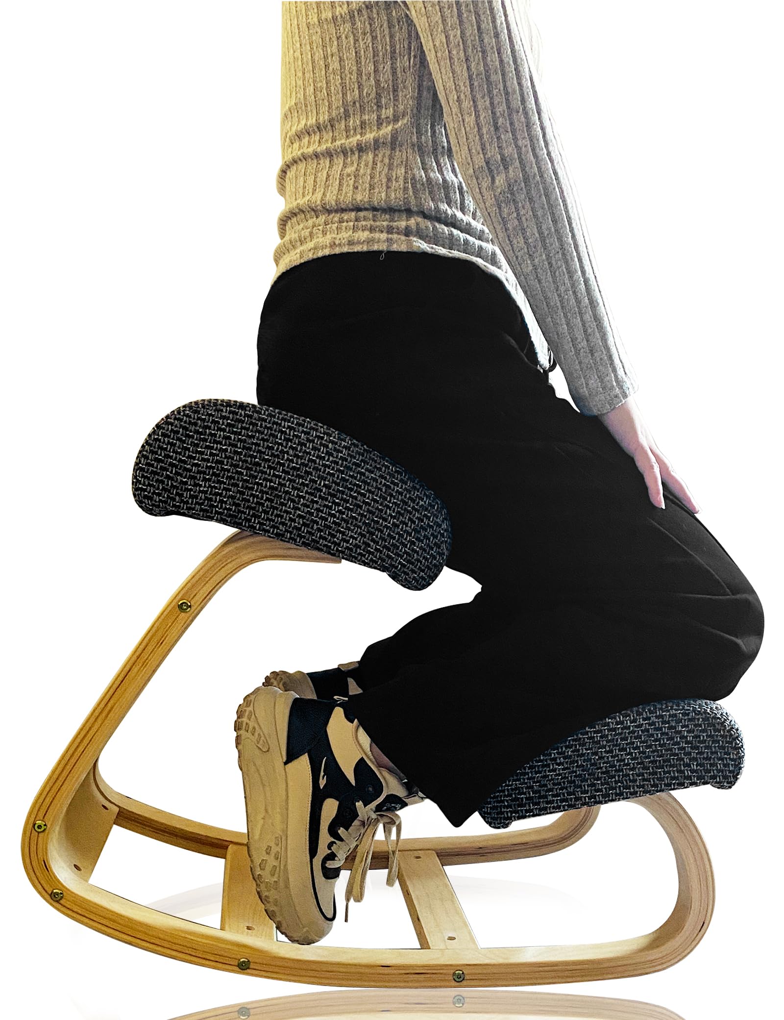 Kneeling Chair, Ergonomic Desk Chair for Office Home - Improve Your Posture with Angled Rocking Stool - Solid Wood Rocking Chair with High-Resilience Foam Seat Cushions