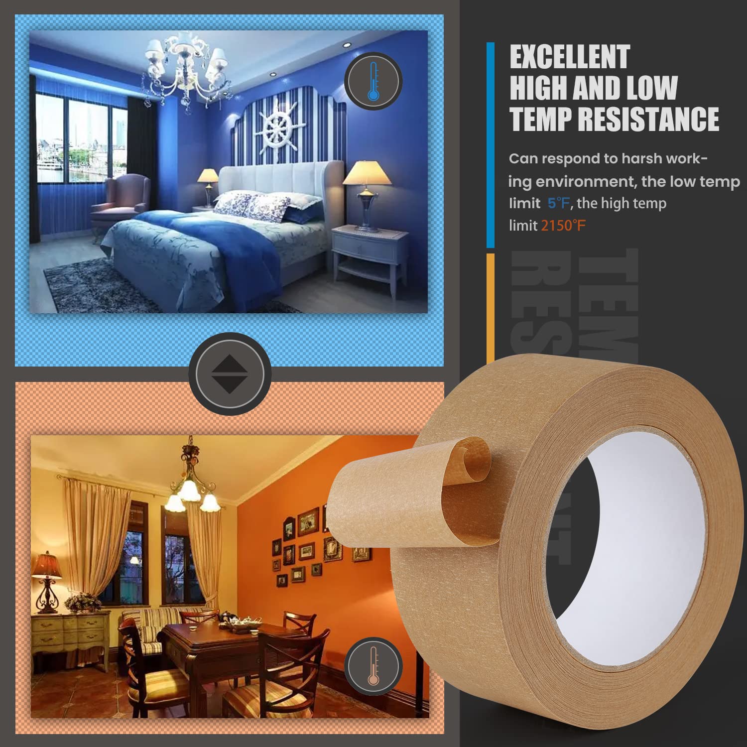Lichamp 4 Pack Brown Painters Tape 2 inch Wide, Medium Adhesive Brown Masking Tape Bulk Multi Pack, 2 inch x 55 Yards x 4 Rolls (220 Total Yards)