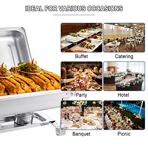 THXSUN 2-Pack 9QT Chafing Dish Buffet Set, Stainless Steel Full Size Chafers and Buffet Warmers Sets, Foldable Chafing Dishes with Pan, Lid, Frame, Fuel Holder for Catering Party Banquet (Upgrade)