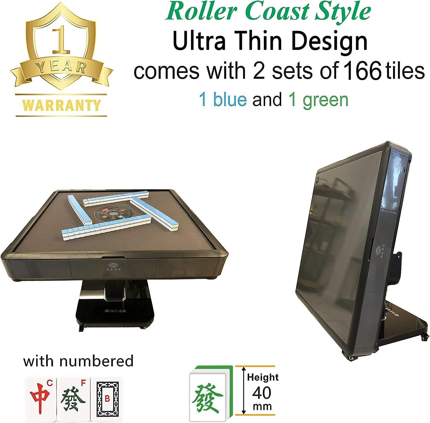 台灣麻将桌 Tornado Automatic Mahjong Table with 4 Drawers Chinese Style, Comes 2 Sets of 36mm Tiles (Blue & Green) 小尺寸麻将牌