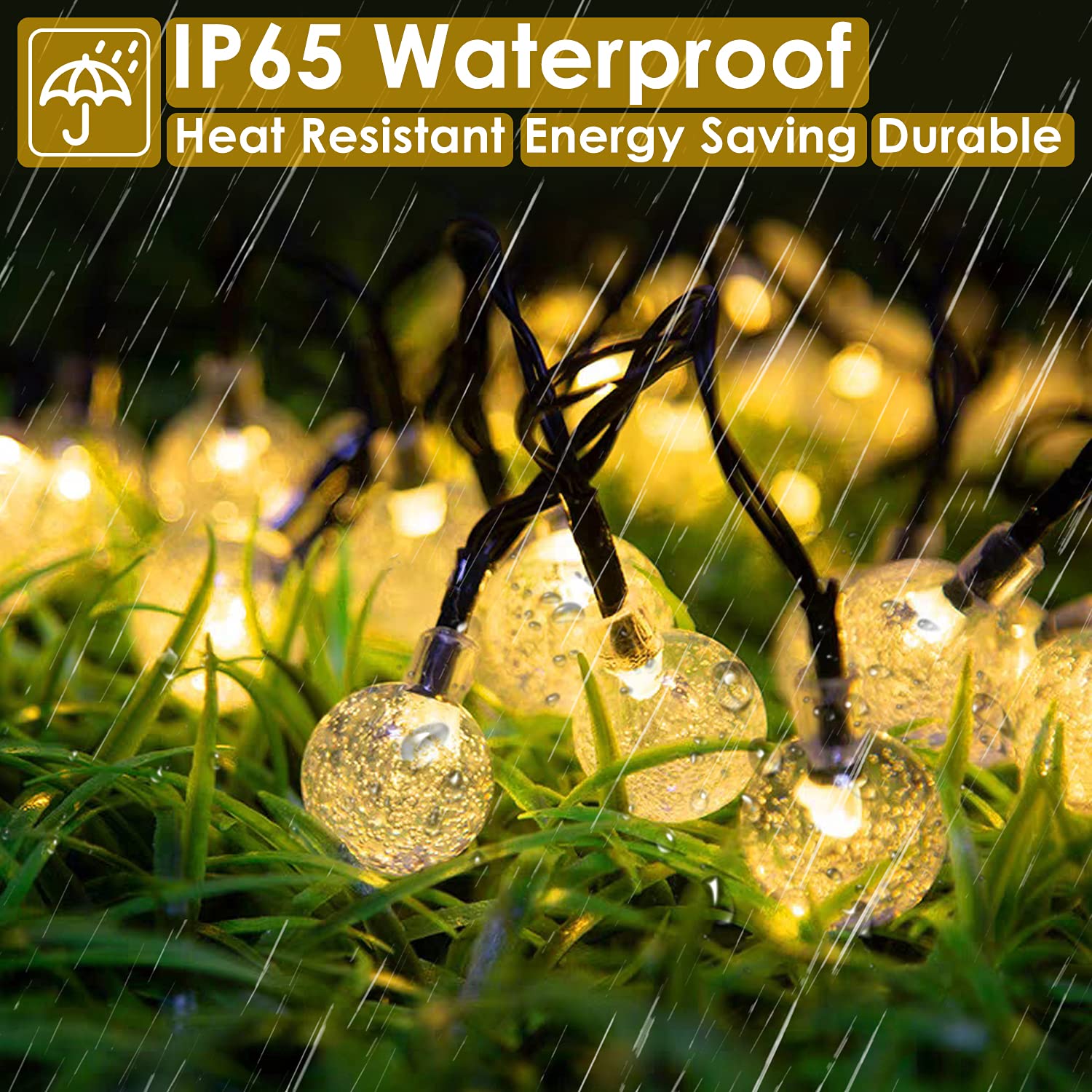 Solar String Lights Outdoor 66LED 40Ft Waterproof Fairy Lights with 8Modes,Solar Powered Crystal Globe Lights for Garden Fence Patio Home Party Christmas Decoration
