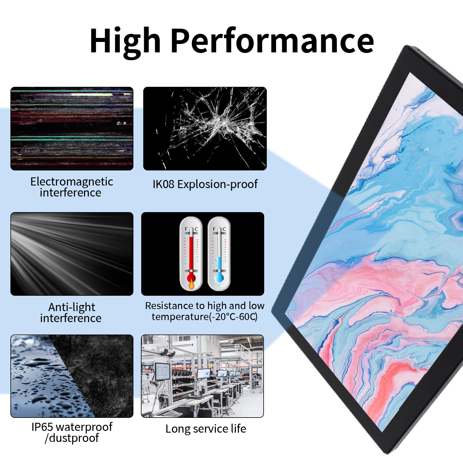 Senisway 21.5 Inch 10 Points Industrial Capacitive Touch Monitor, IP65 Waterproof 1920x1080 @ 60Hz TFT LCD IK08 Open Frame Design Touch Screen Suitable for kiosks