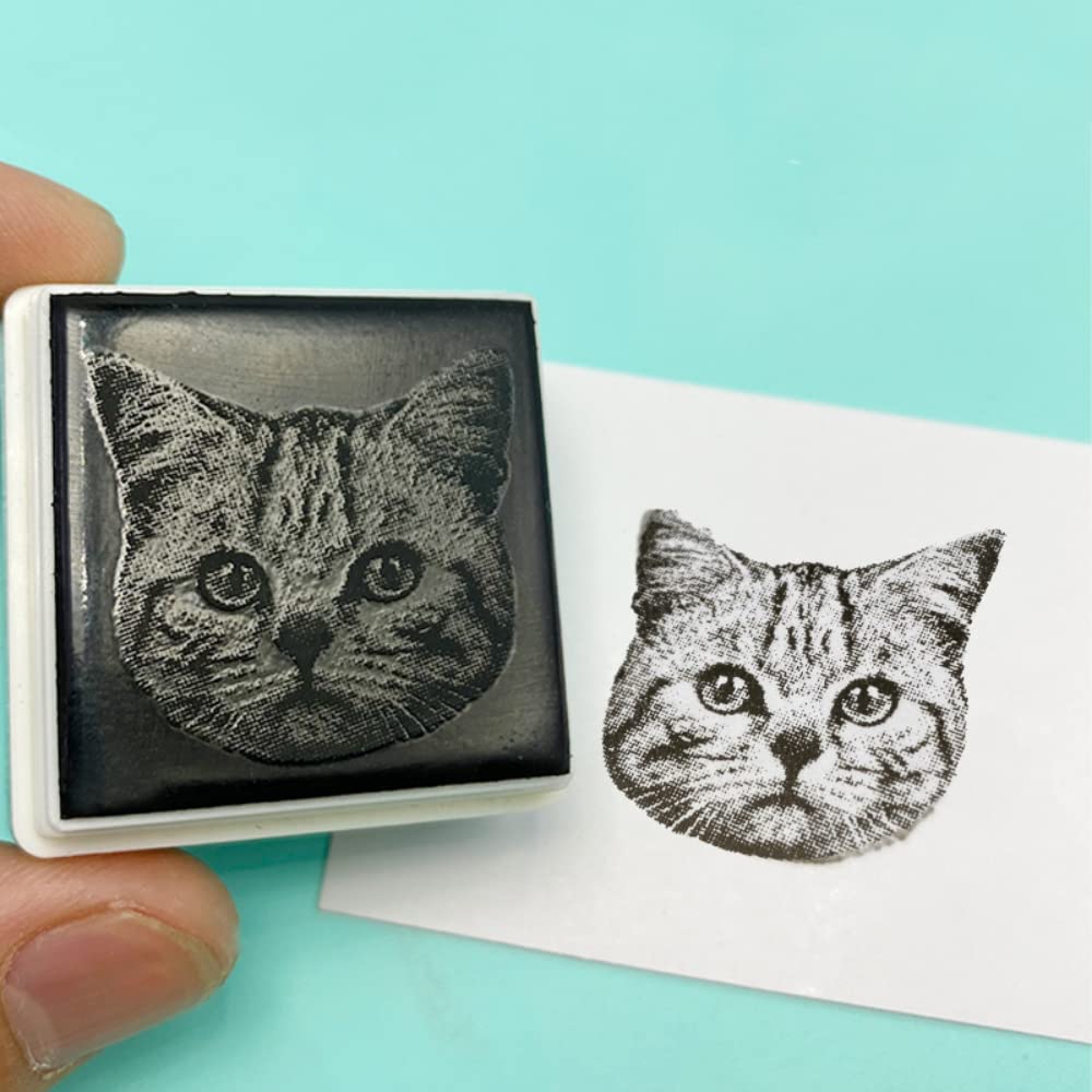Custom Stamp, Self-Inking Stamps Personalized Pet Photo Portrait Stamps, Custom Rubber Stamps, Square Stamper, Multiple Color Options, Yellow, Red, Blue, White, (E)