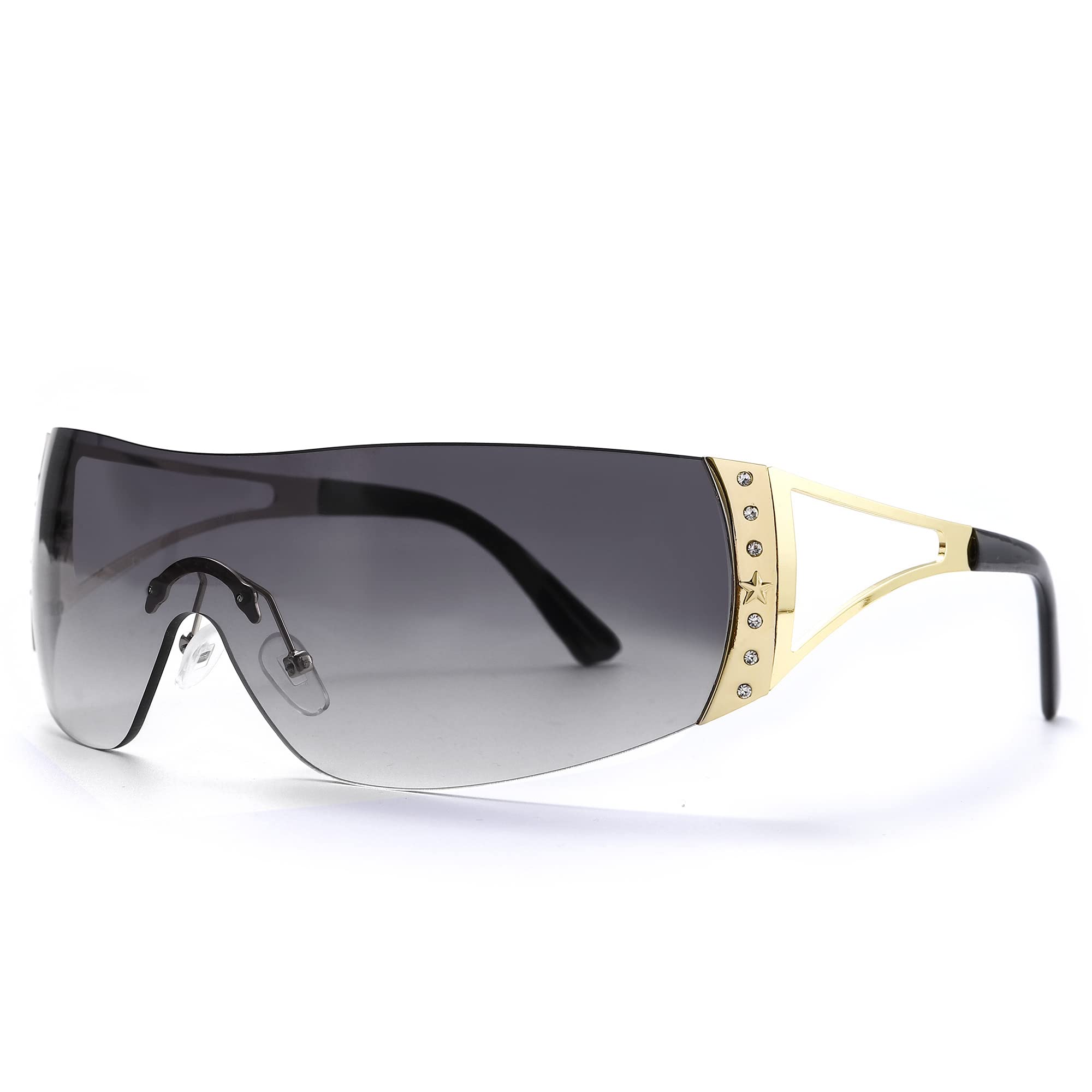 GUVIVI Y2K Sunglasses for Women Shield Rimless Frameless Rectangle Sunglasses Gradient Clear Lens Shield Sun Glasses Eyewear