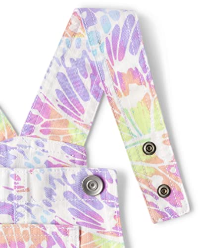 The Children's Place Girls' Denim Shortall Overalls, Rainbow Tie Dye, 8