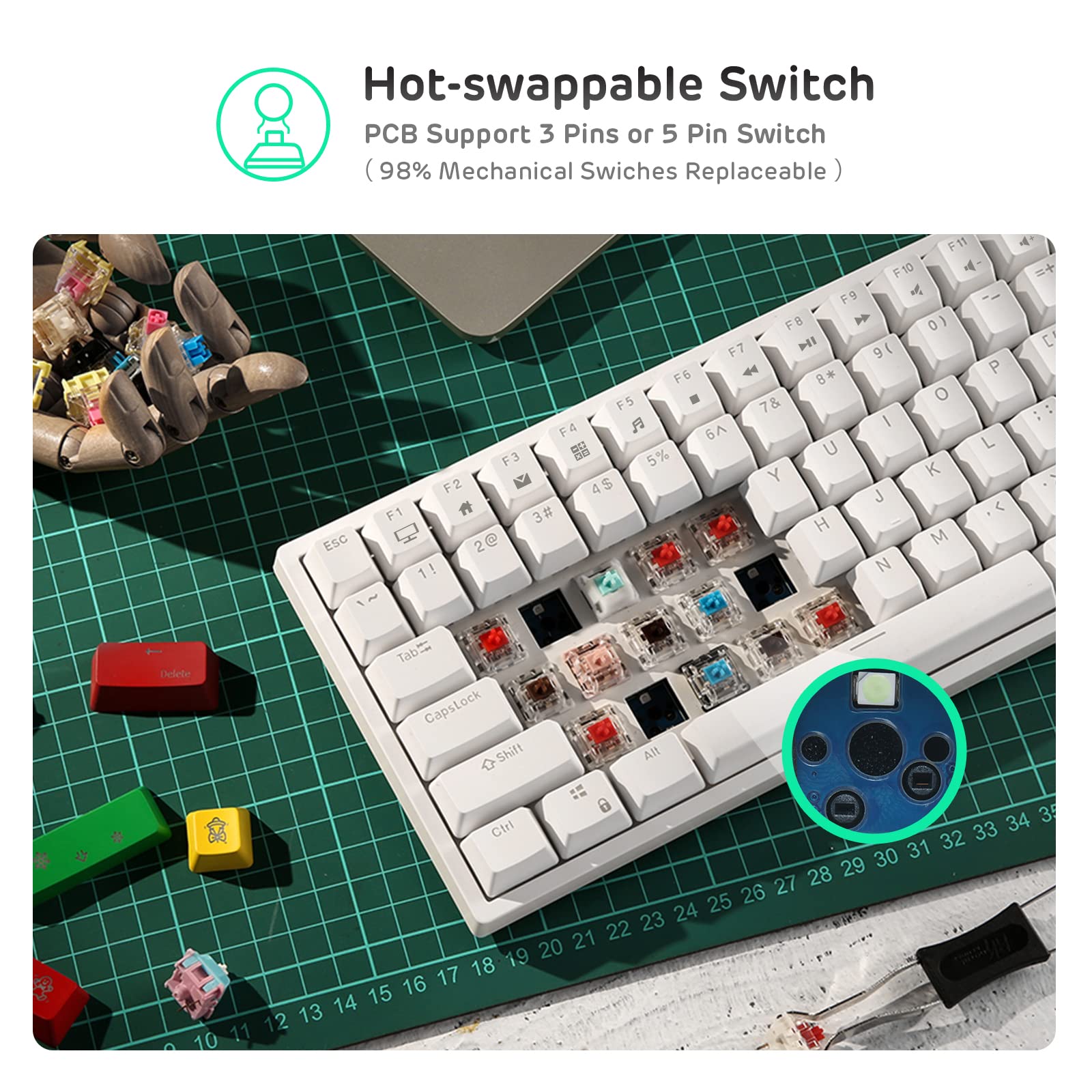 RK ROYAL KLUDGE RK84 Wireless RGB 75% Triple Mode BT5.0/2.4G/USB-C Hot Swappable Mechanical Keyboard, 84 Keys BT5.0 Gaming Keyboard w/High-Capacity Battery, Quiet Red Switch