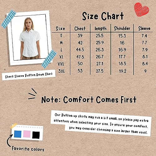 MKolour Womens White Short Sleeve Button Down Shirts - Work Blouses for Office, Casual Collared Work Shirts for Women