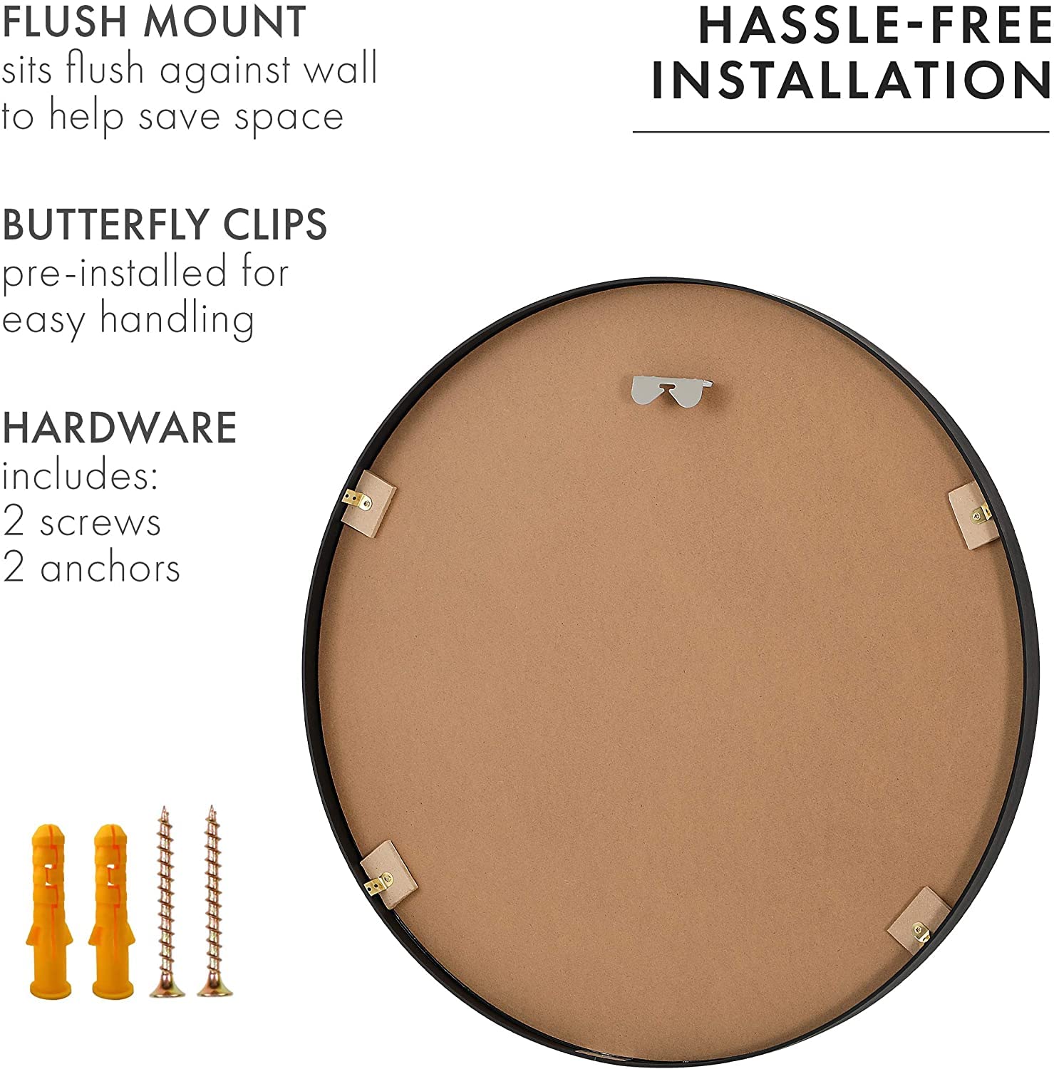 SHERBECK Black Round Bathroom Mirror Circle Wall Mirror 24X24 Wall Mounted Mirror for Living Room,Bedroom,Entryways Vanity(Black,24")