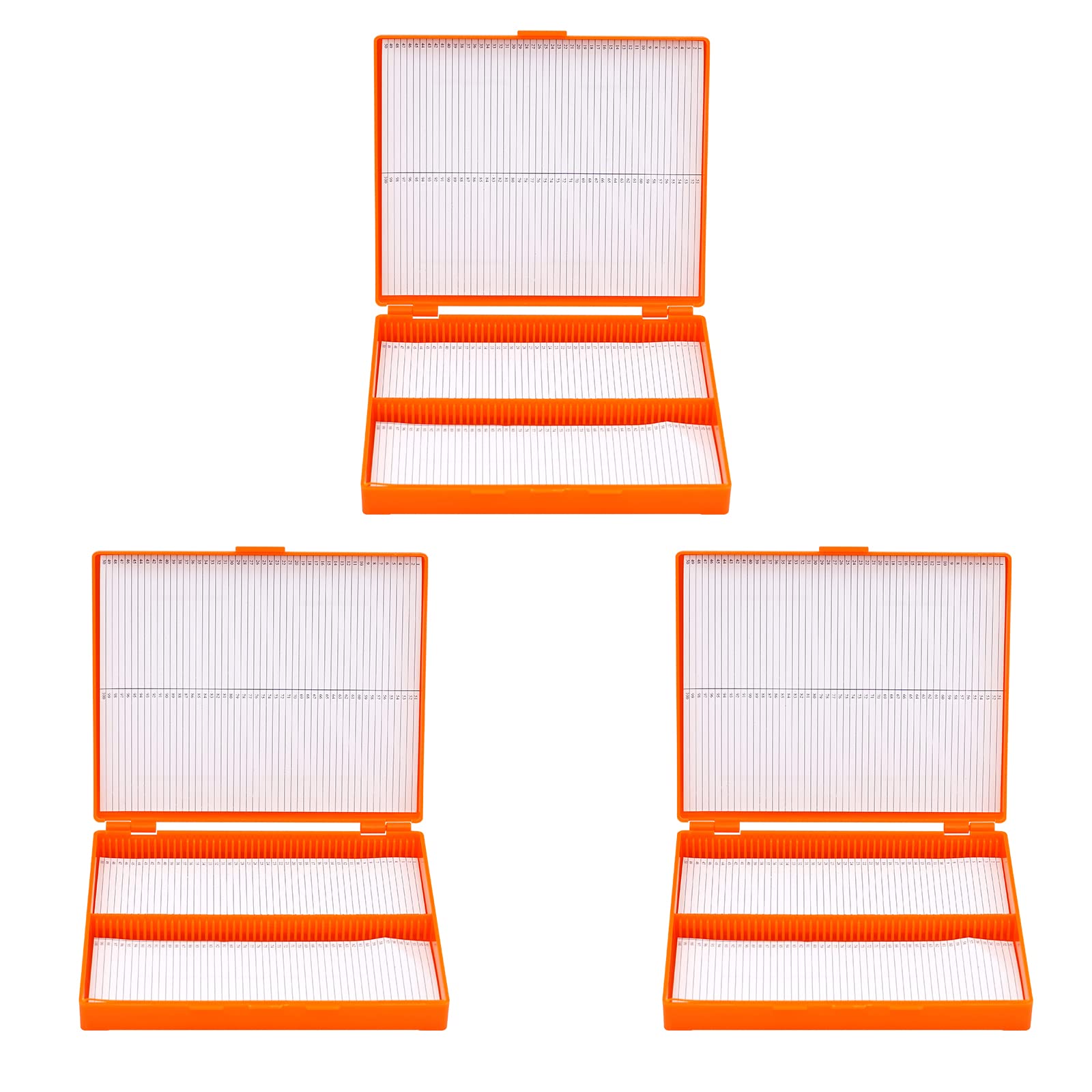 HHNIULI 3PCS Microscope Slide Holder Box, Orange 100 Place 1" L x 3" W Polypropylene Microscope Slide Storage Boxes 8.27" Length x6.69" Width x 1.26" Height for Classroom Lab