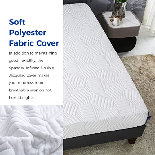 MLILY EGO Blue 8 Inch Twin Memory Foam Mattress, Bed in a Box, Green Tea and Cooling Gel Infused, CertiPUR-US Certified, Made in USA, Medium-Firm, 38βx75βx8β, White