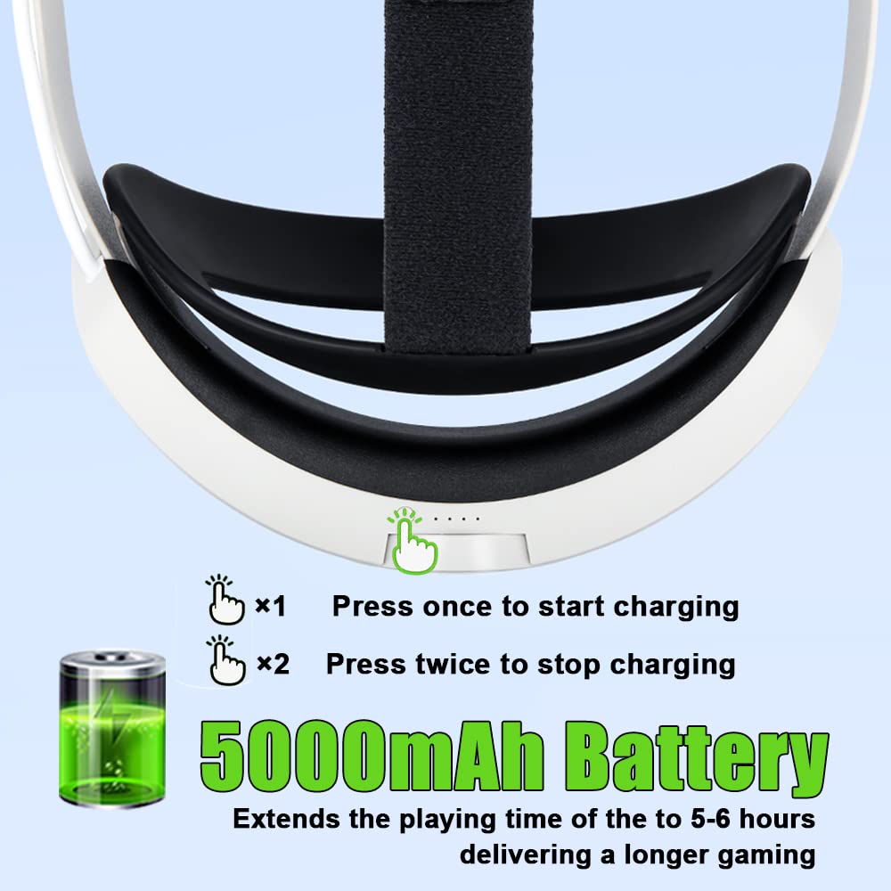 Elite Strap with Battery for Quest2,5000mAh Extend 3hrs Playtime,Fast Charging VR Power,Adjustable Head Strap for Enhanced Support and Comfort in VR