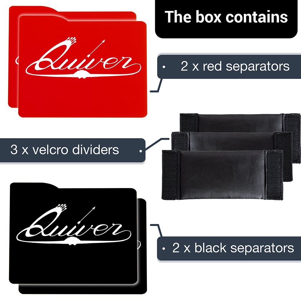 Quiver Time Card Case Dividers & Separators (7-Piece Set) Game Organizers - Ideal for Tabletop Gaming, Trading, Figures, Dice, Accessories - Use with Card Storage Boxes (Red & Black, Accessories)