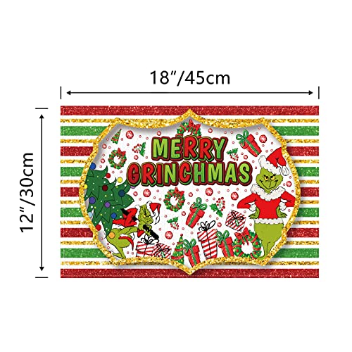Linen Grinch Placemats Set of 4 Merry Grinchmas Table Mats Grinch Christmas Decorations and Supplies for Home Kitchen Table-12Γ18''