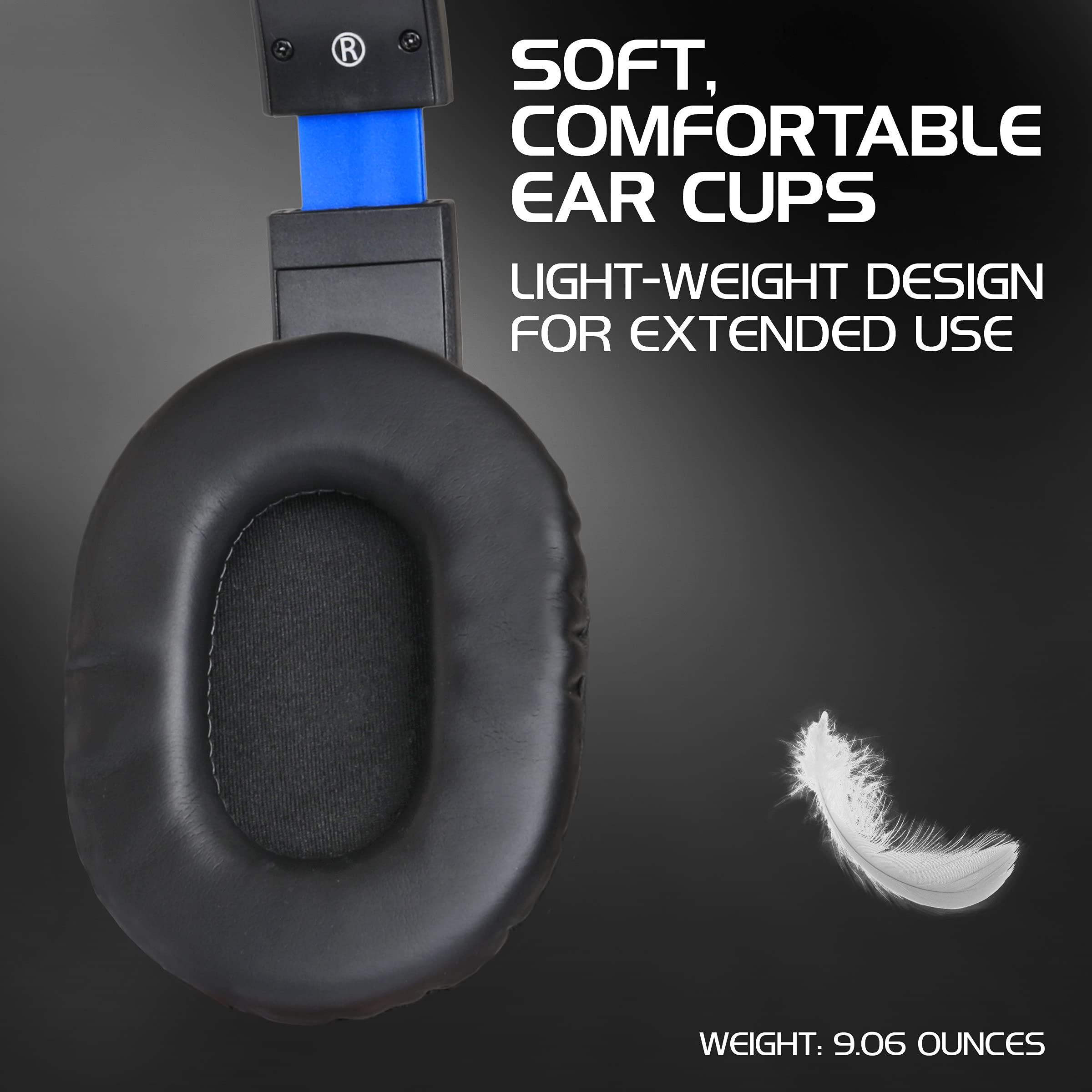 ENHANCE GX-H5 Gaming Headset with Microphone - Universal Gaming Headset for PS4, PS5, Xbox, PC, Switch with Adjustable Headband, Volume Controller, USB Sound-Isolating Earcups, Splitter Cable (Blue)