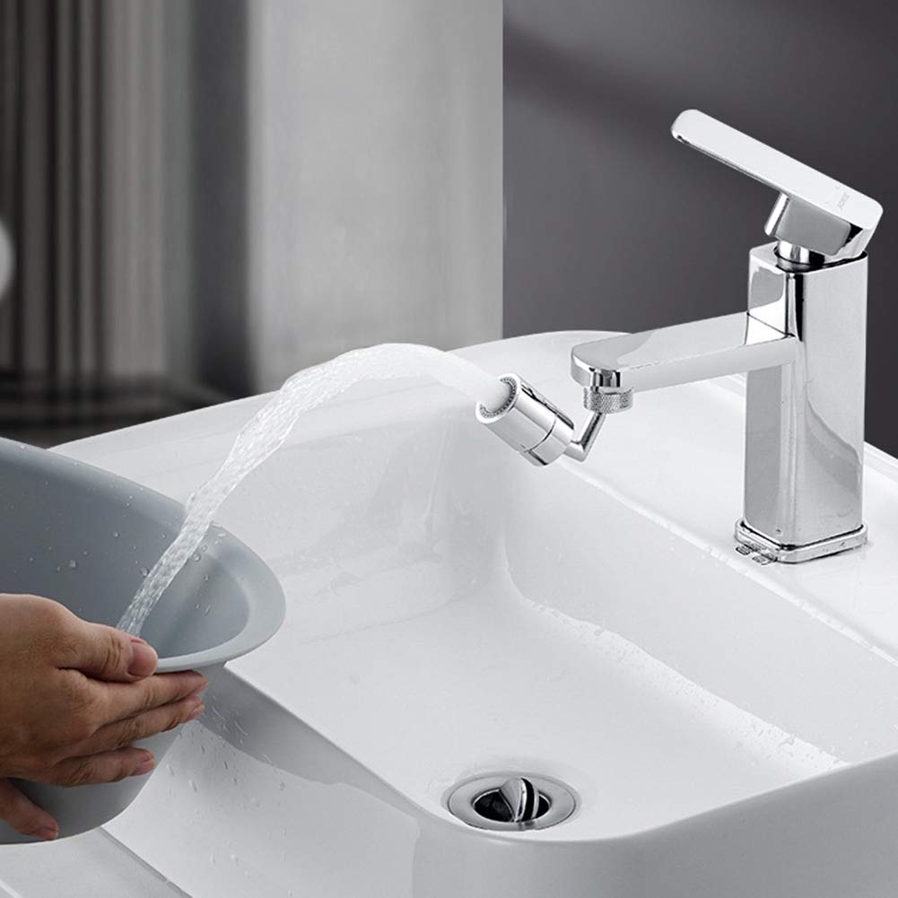 Swivel Sink Faucet Aerator Big Angle Dual-function 2-Flow Sprayer Faucet Head, Sink Sprayer Attachement for Face Washing, Gargle and Eyewash Station( 55/64'' Female Thread,Adapter Included)