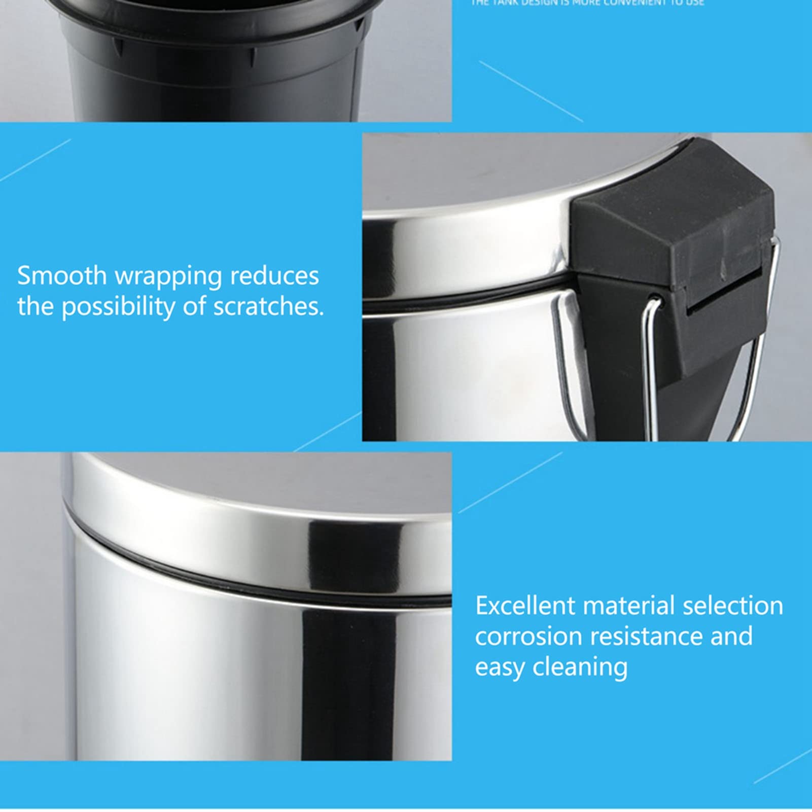 GLIDEDREAM Stainless Steel Trash Can Silent Ergonomic Handle Antislip Footrest Kitchen Garbage Can 13 Gallon Capacity Trash Bin