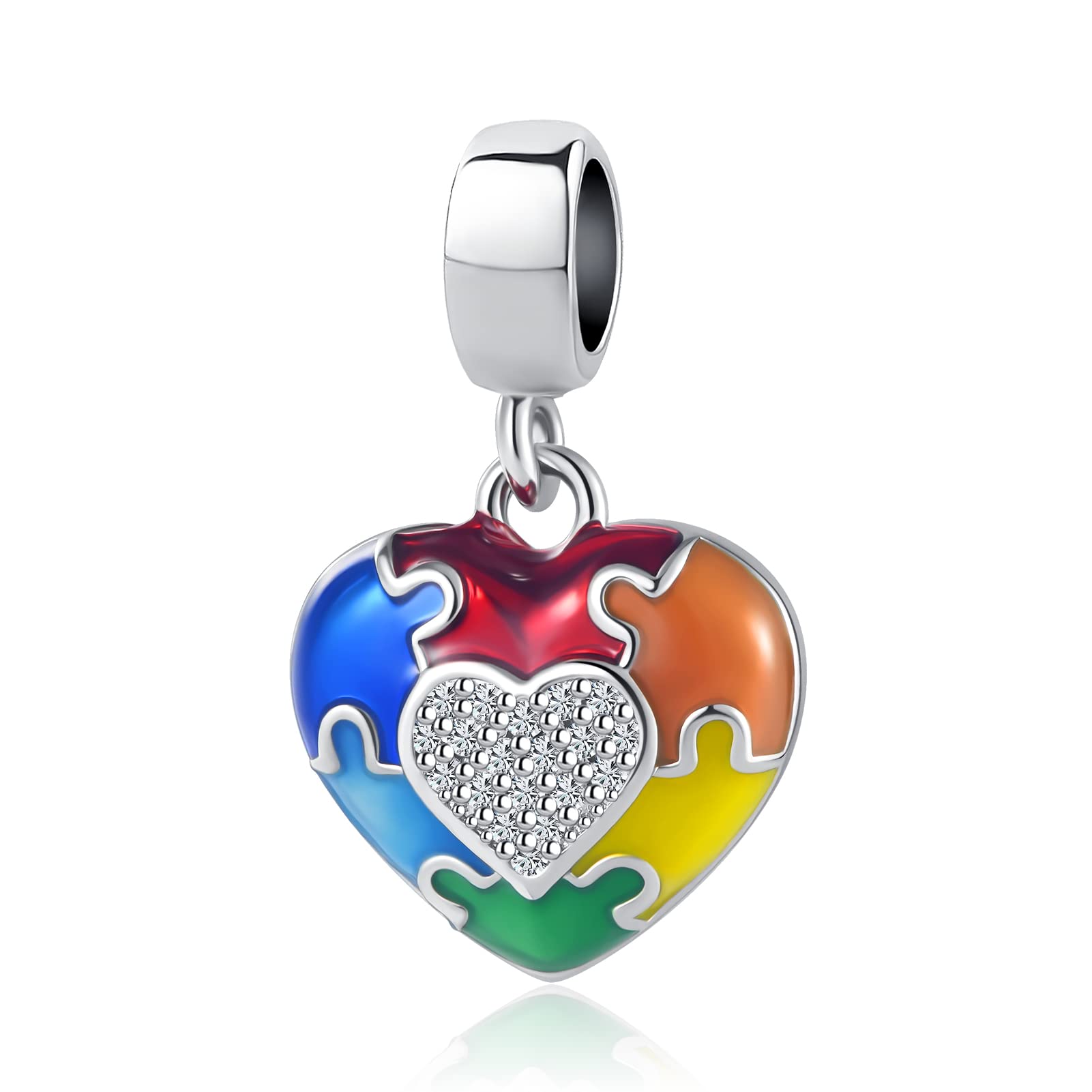 DWJSu Autism Awareness Pandora Charm Puzzle Piece Enamel ASD Bead You Fit Me Perfectly Heart Charms for European Charm Bracelet, (DW-NEW066)