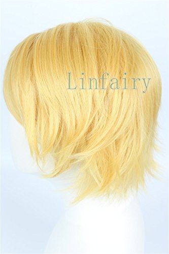 Linfairy Short Straight Blonde Cosplay Wig Halloween Costume Wig for Men sung