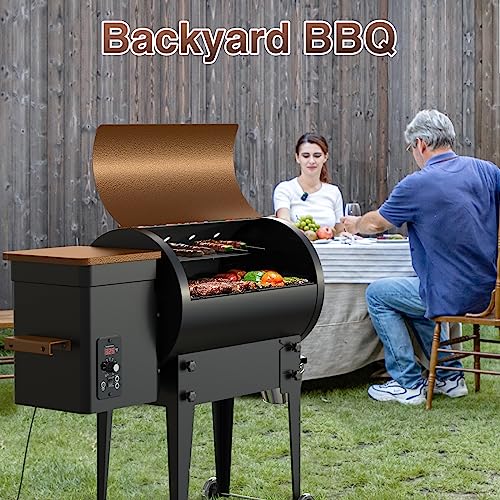 KingChii 2023 Upgrade Portable Wood Pellet Grill + Cover Multifunctional 8-in-1 BBQ Grill with Automatic Temperature Control Foldable Leg for Backyard Camping Cooking Baket,456 sq in Golden Orange