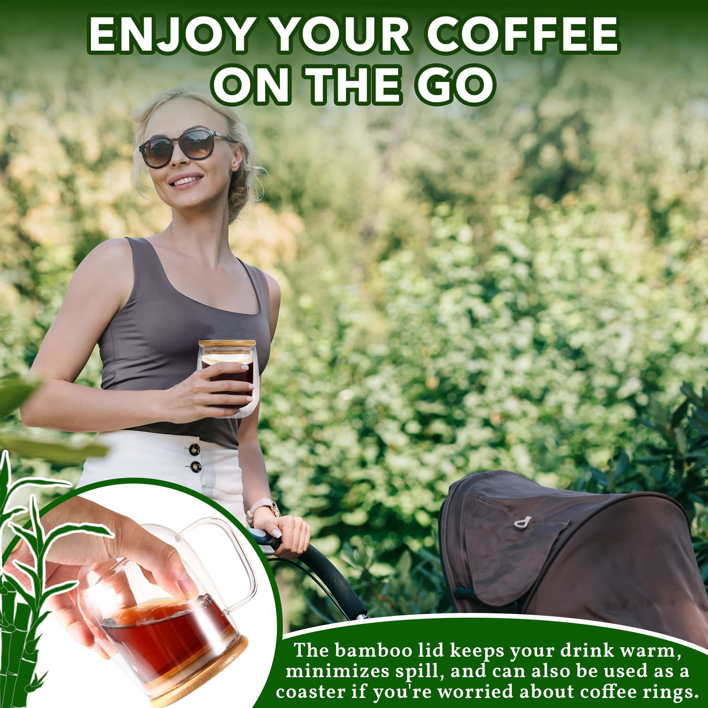 Double Wall Glass Coffee Mugs 16 oz set of 2, clear glass coffee mugs,glass mugs,large coffee mugs, cappuccino cup,tea cup, tea mug, latte cup, insulated coffee mug with handle